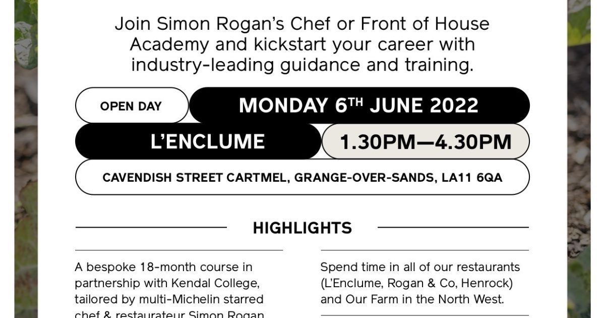 Simon Rogan | Simon Rogan Academy Open Day for 2022-23 Intake